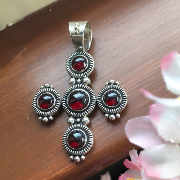 Elgin Tom | Jewelry | Elgin Tom Garnet Cross Pendant Navajo | Poshmark